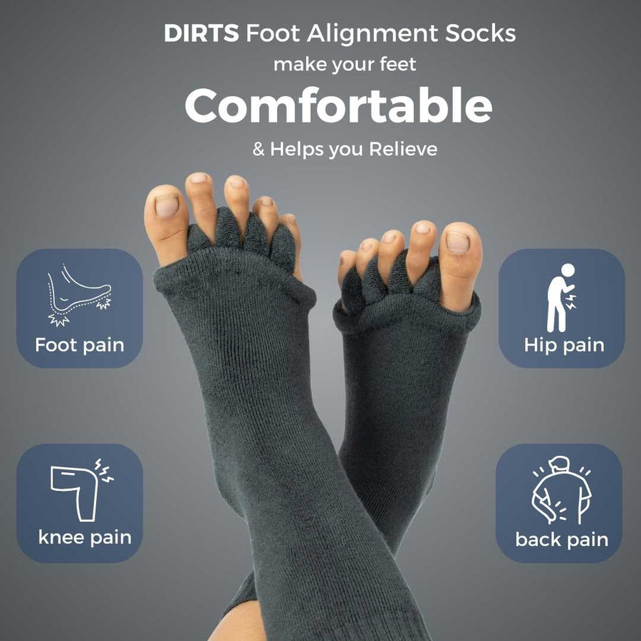 DIRTS Grey Foot Alignment Socks for Bunion, Plantar Fasciitis, Hammer Toes